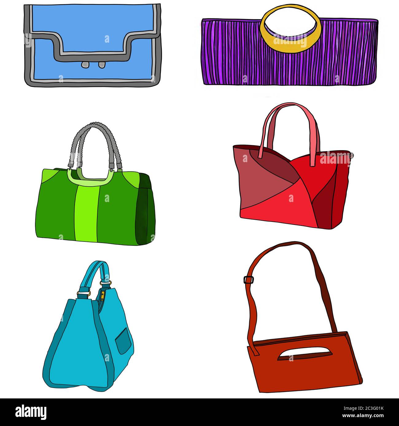 Illustration of six different bags Stock Photo - Alamy