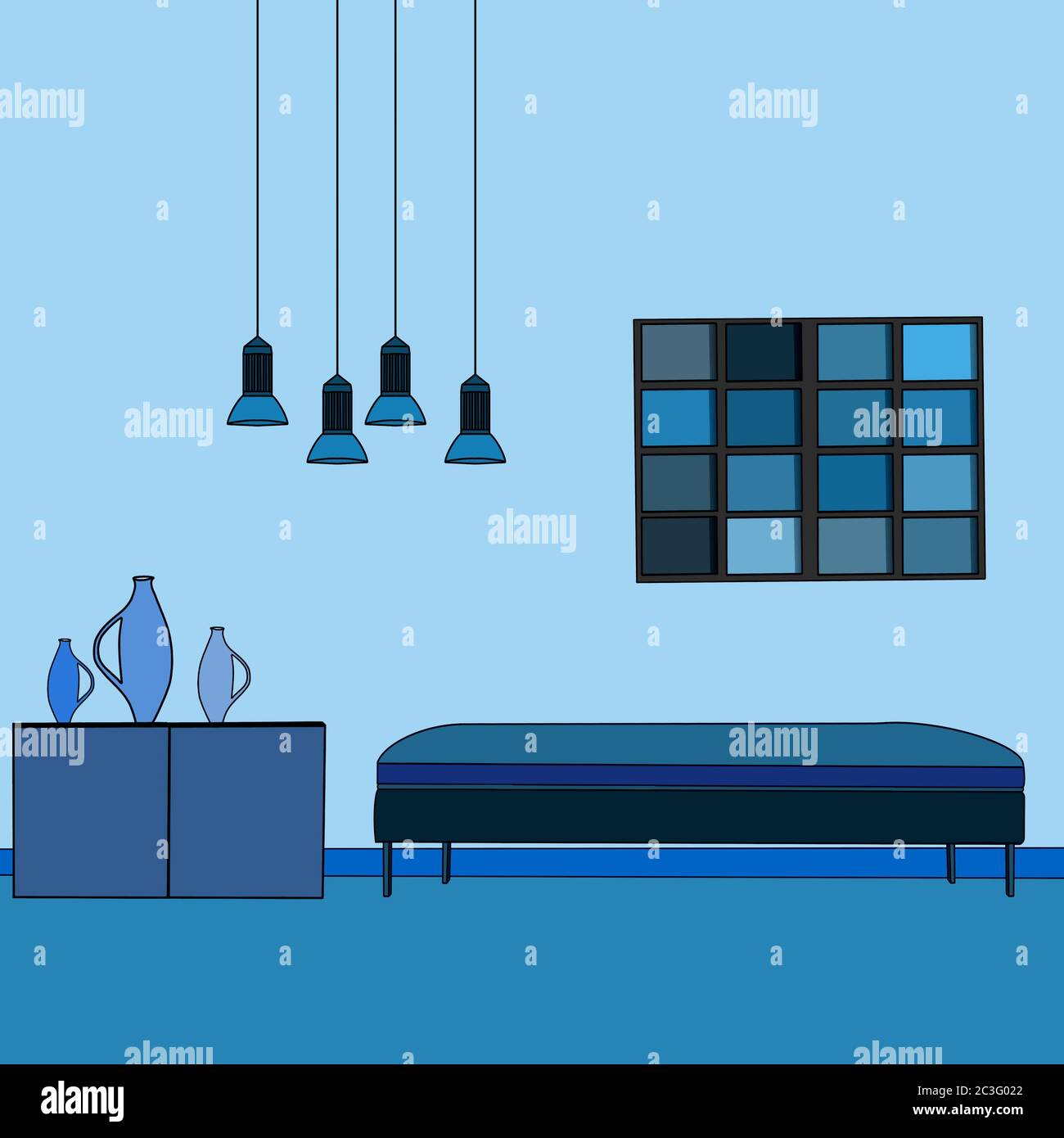 Illustration of a living room in blue Stock Photo - Alamy