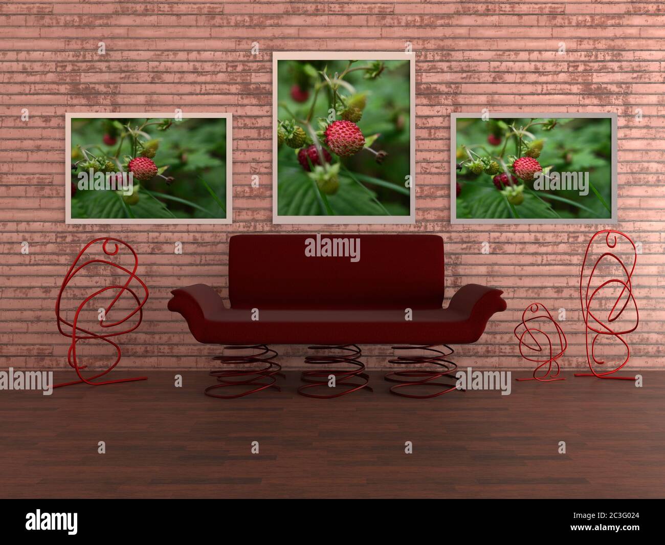 Showroom with pictures, objects and sofa Stock Photo - Alamy