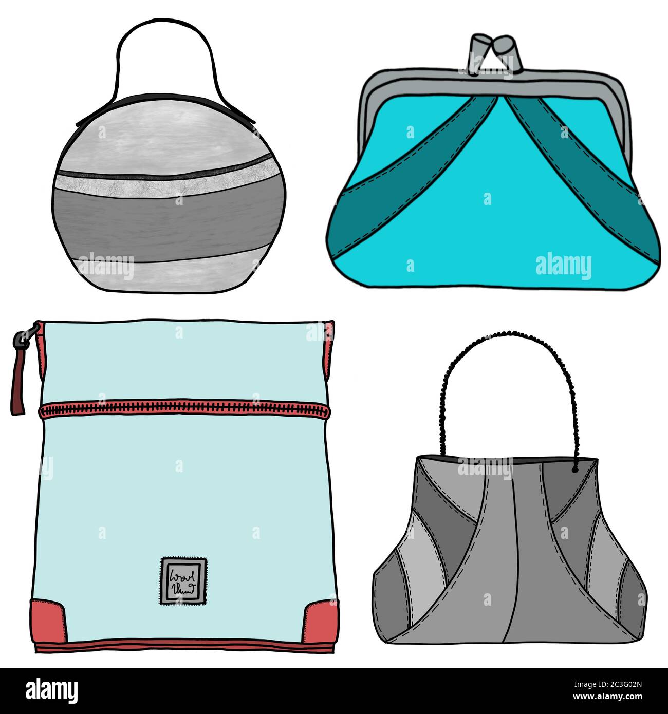 Illustration of four different purses Stock Photo - Alamy
