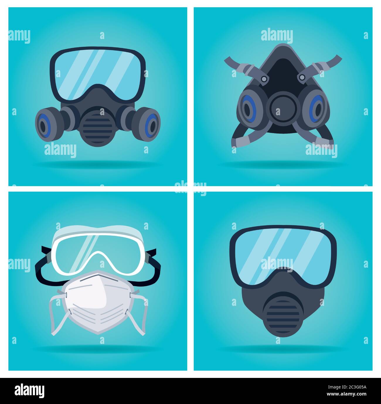 biosafety masks and mouthcap protection accessories vector illustration ...