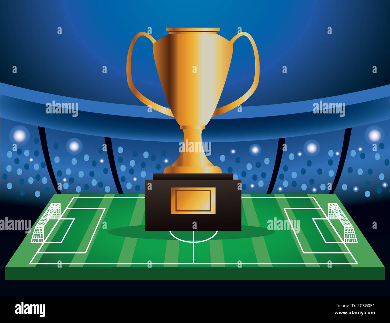 soccer cup tournament poster with trophy in camp vector illustration ...
