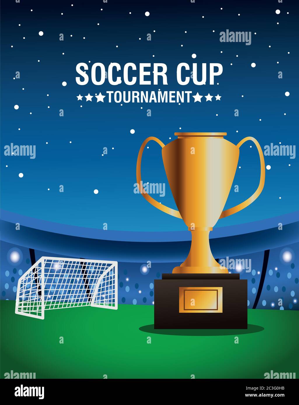 soccer cup tournament poster with trophy in camp vector illustration ...