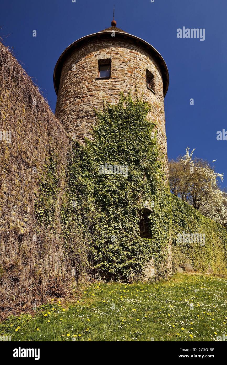 City wall and angel tower, Olpe, Sauerland, North Rhine-Westphalia ...