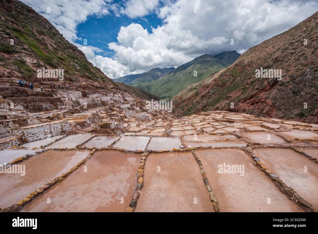 Salt natural mine. Inca Salt pans at Maras, near Cuzco in Sacred Valley ...