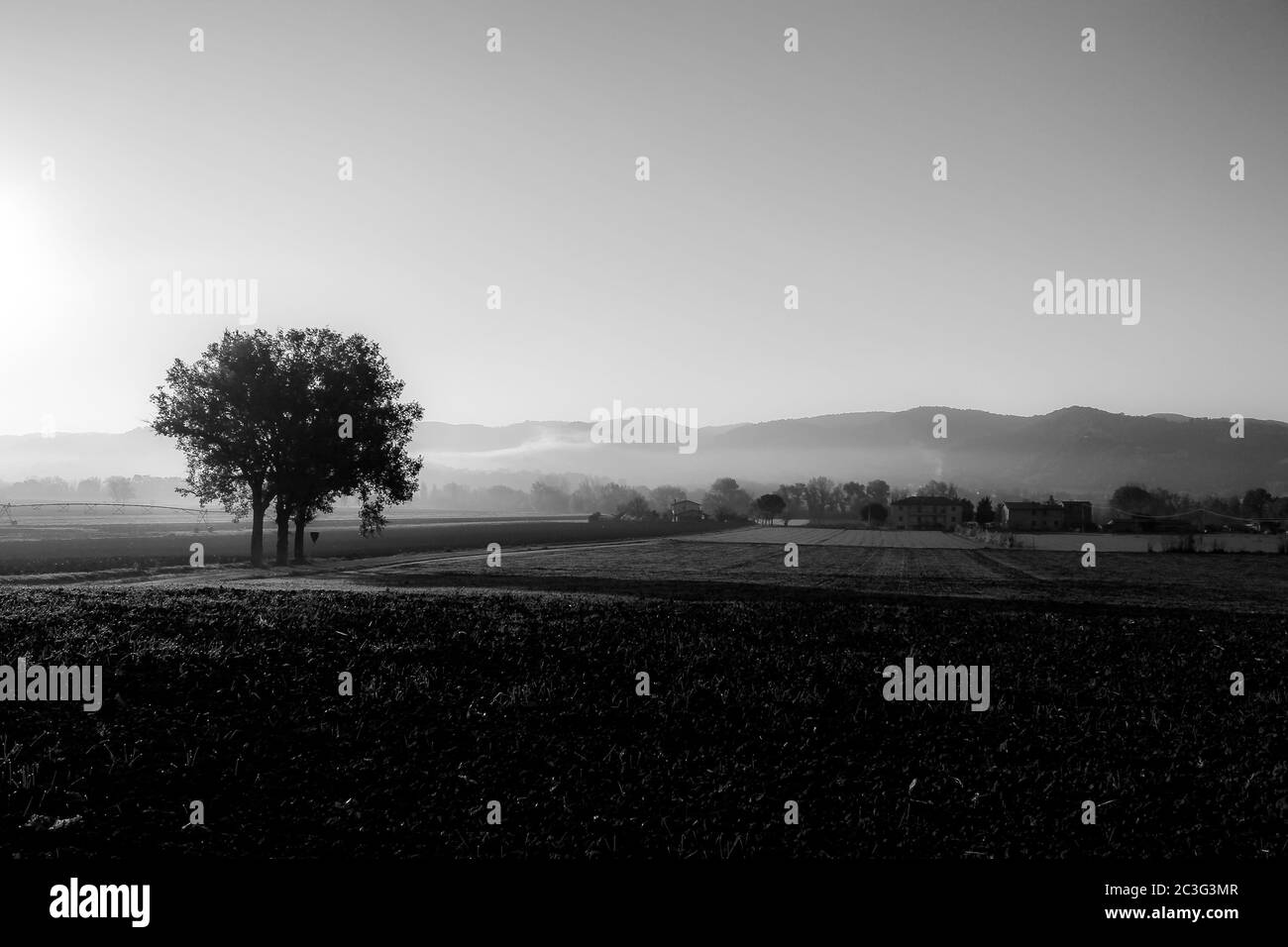 Empty fields landscape background Black and White Stock Photos & Images ...