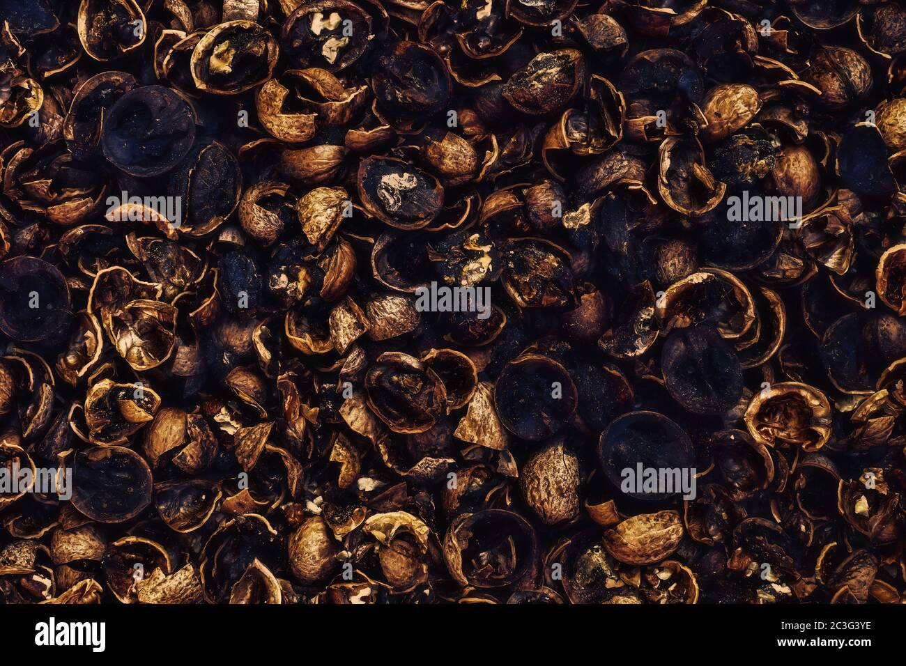 Cracked rotten nuts infected with mold, top view Stock Photo - Alamy