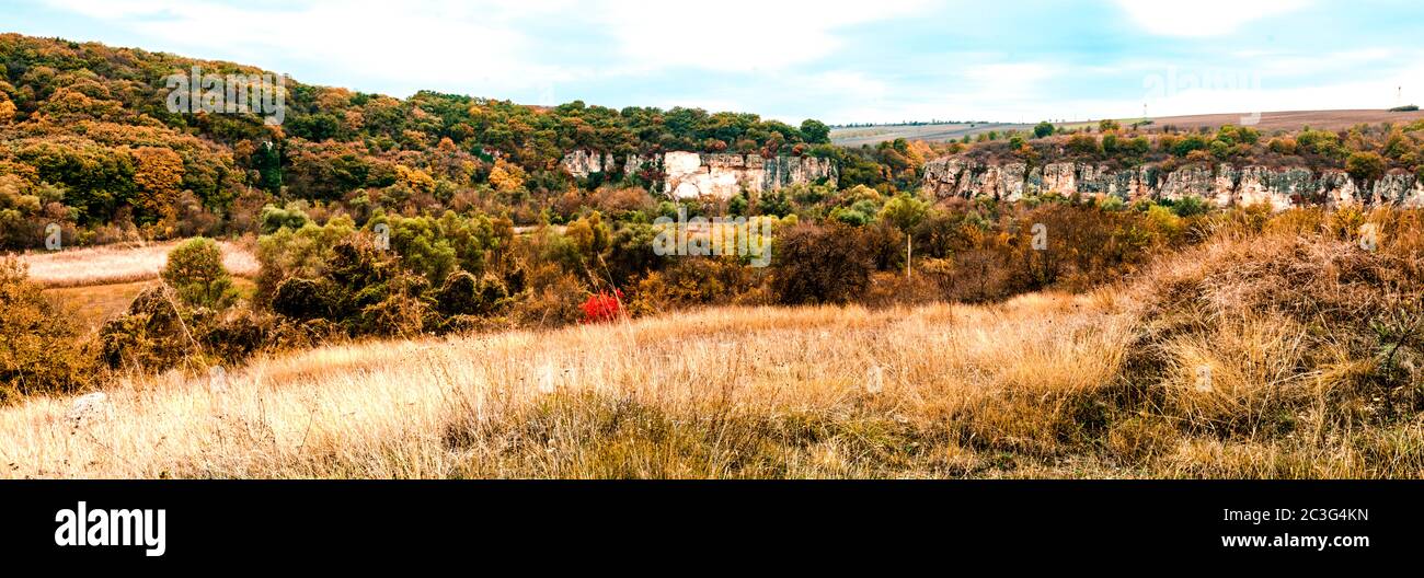 Panoramic view over the Rusenski Lom national park, Malki Lom river ...