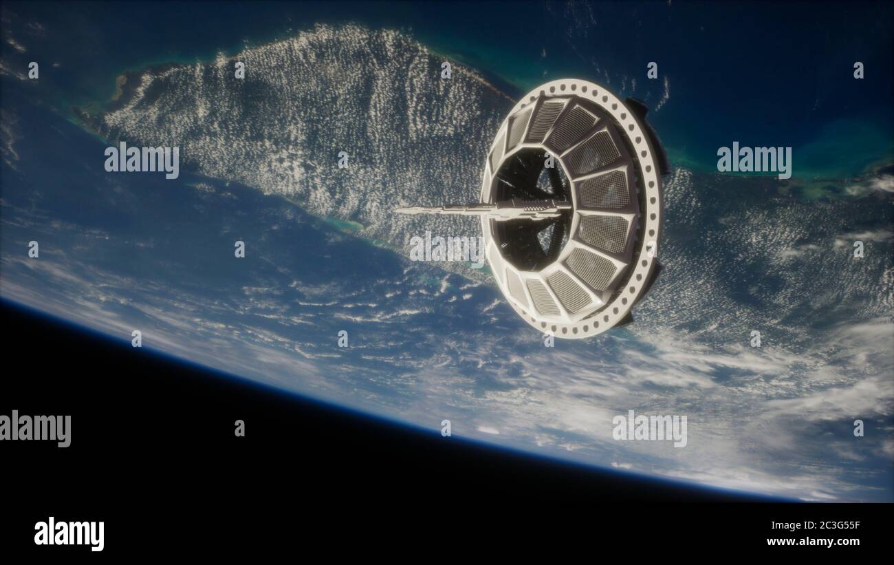 futuristic Space satellite orbiting the earth Stock Photo - Alamy