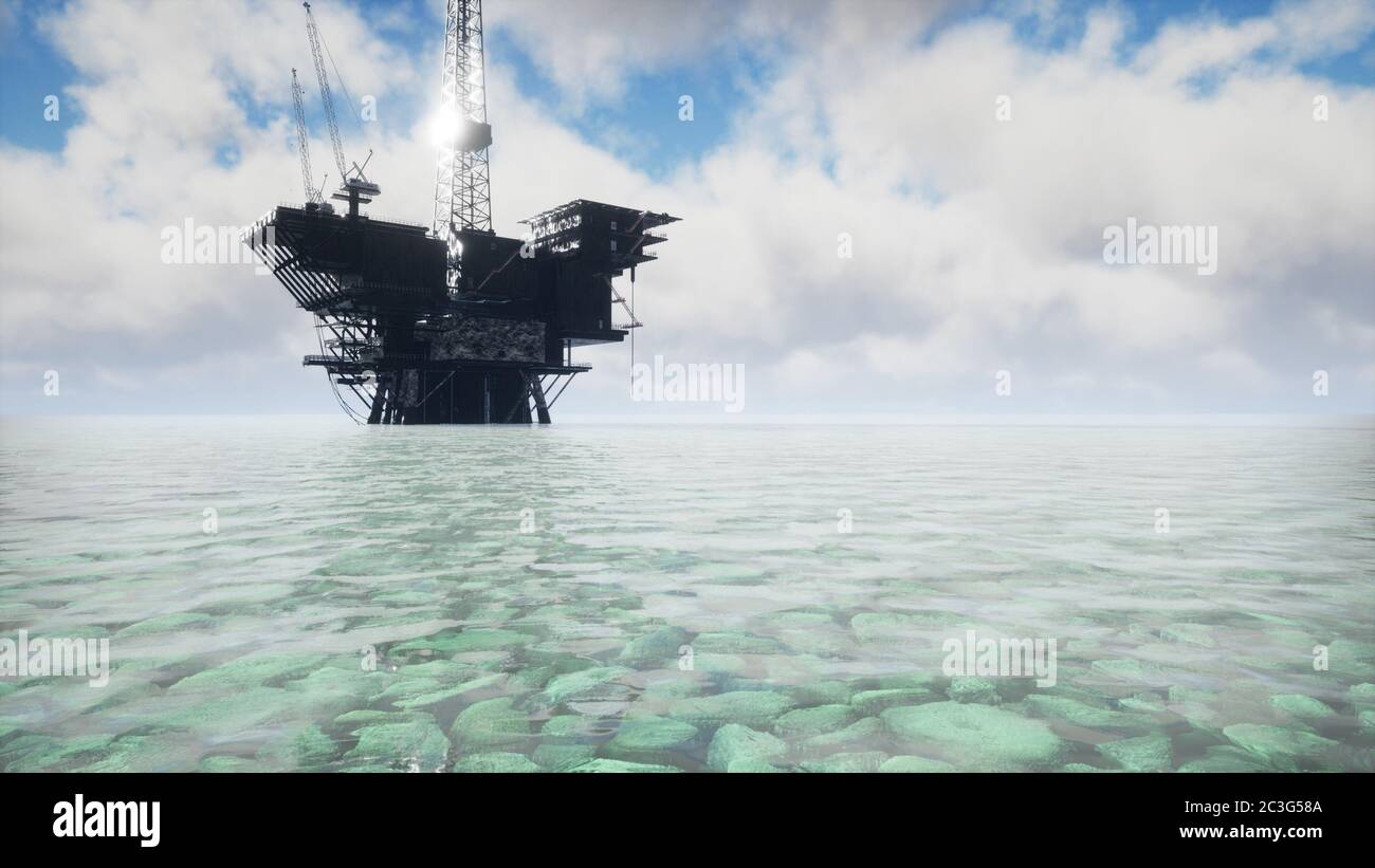 Large Pacific Ocean offshore oil rig drilling platform Stock Photo - Alamy