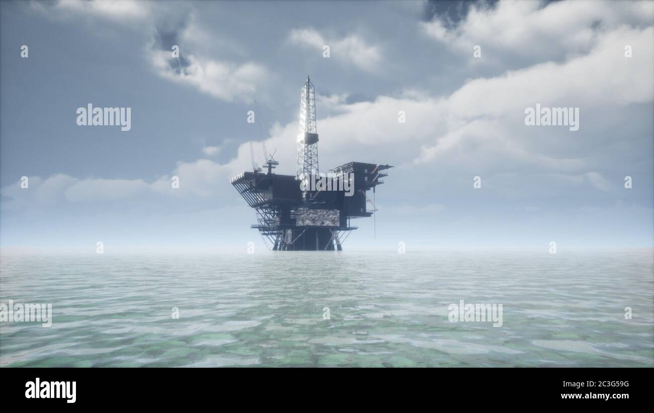 Large Pacific Ocean offshore oil rig drilling platform Stock Photo - Alamy