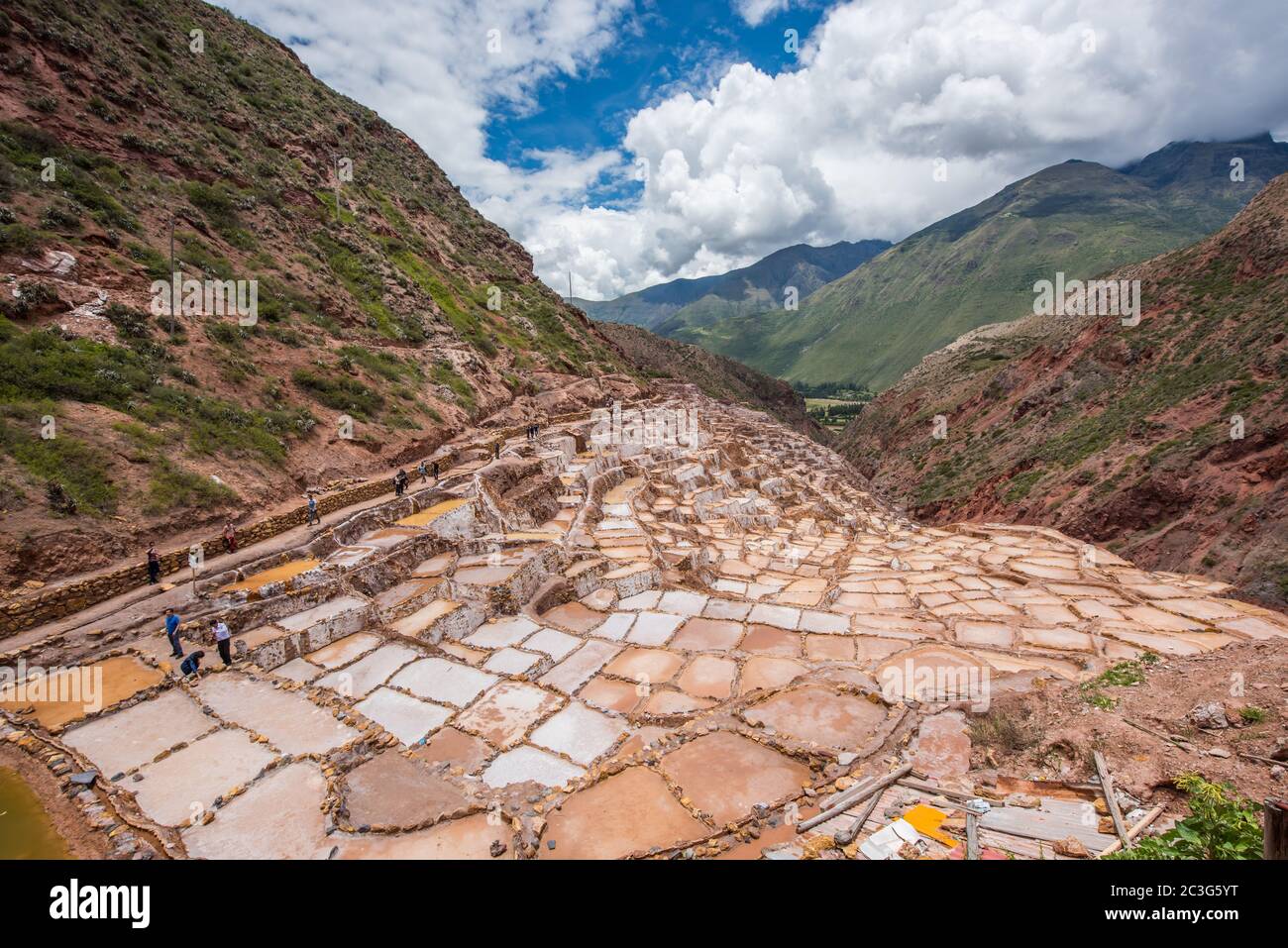Salt natural mine. Inca Salt pans at Maras, near Cuzco in Sacred Valley ...