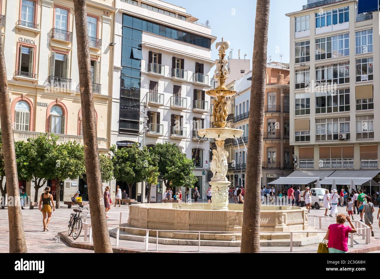 Malaga, Spain - August 04, 2018. iew of Main Square (Plaza de la ...