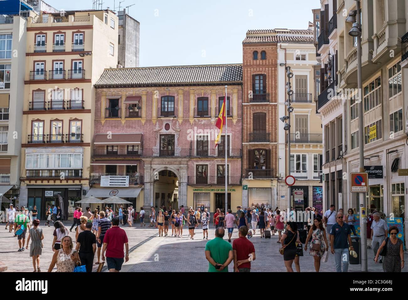 Malaga, Spain - August 04, 2018. iew of Main Square (Plaza de la ...