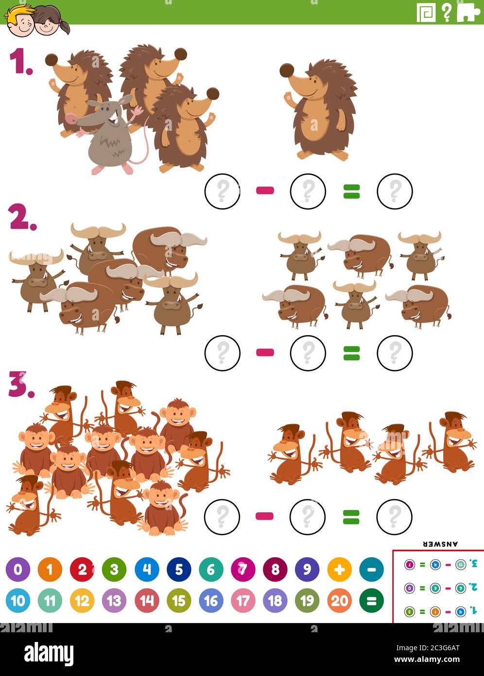 maths subtraction educational task with animals Stock Photo - Alamy