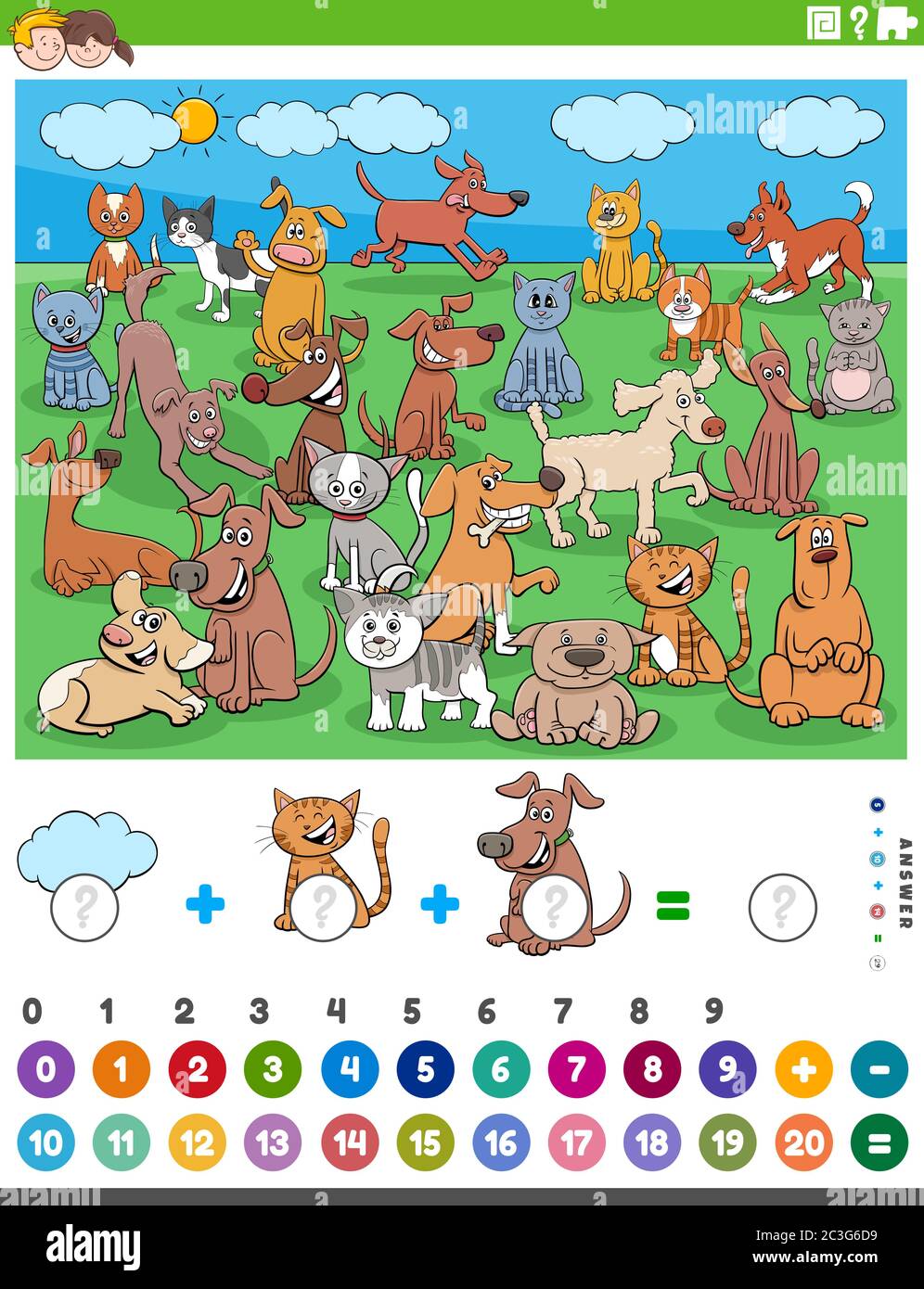 counting and adding task with cartoon pet animals Stock Photo - Alamy