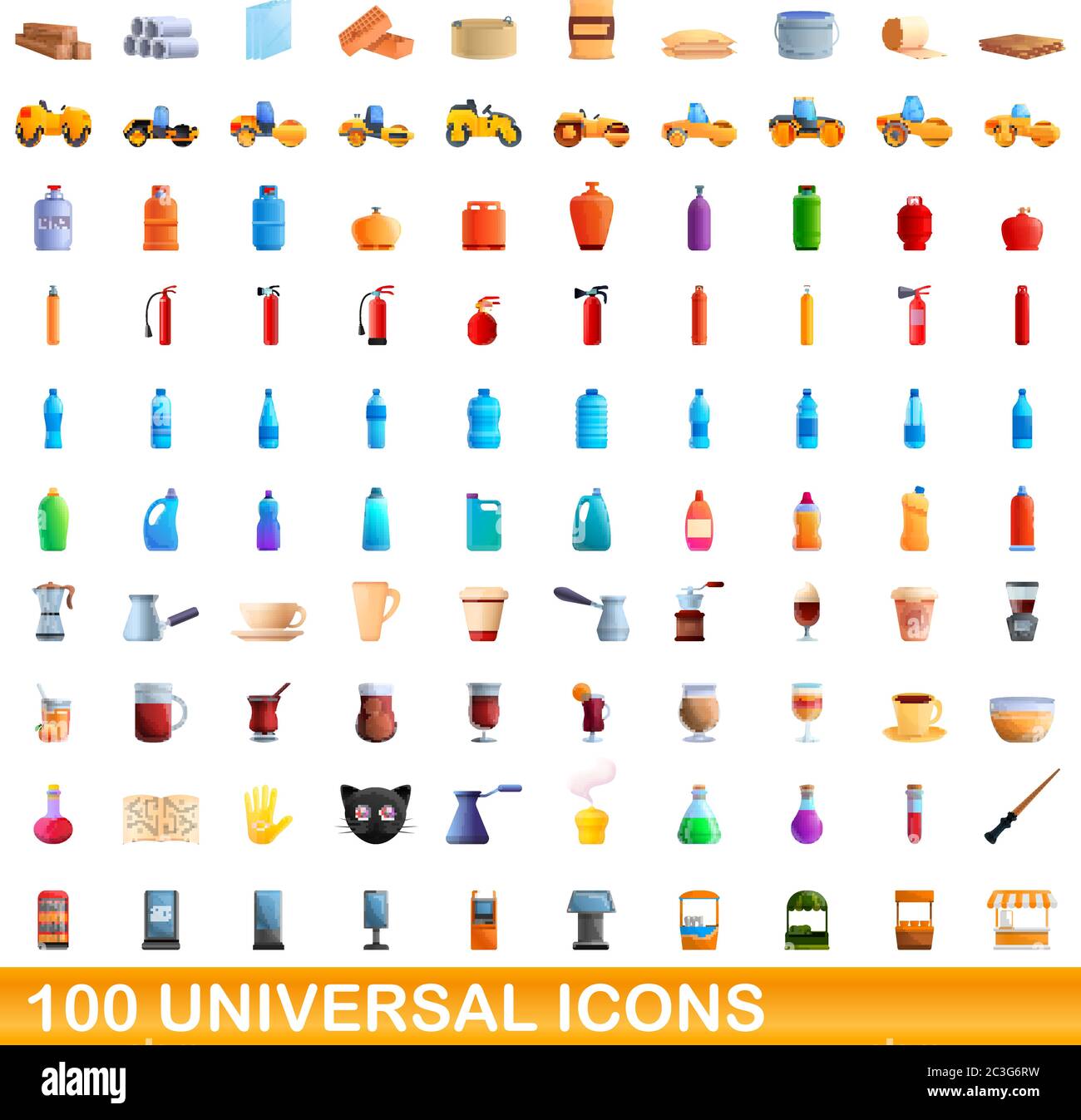 100 universal icons set. Cartoon illustration of 100 universal icons ...
