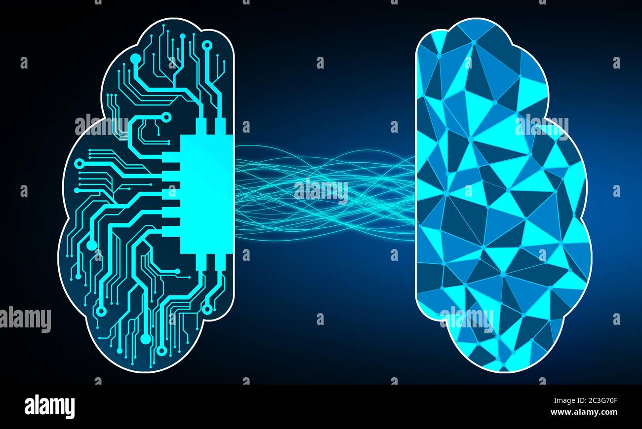 Human brain versus cyber brain, 3d rendering Stock Photo - Alamy