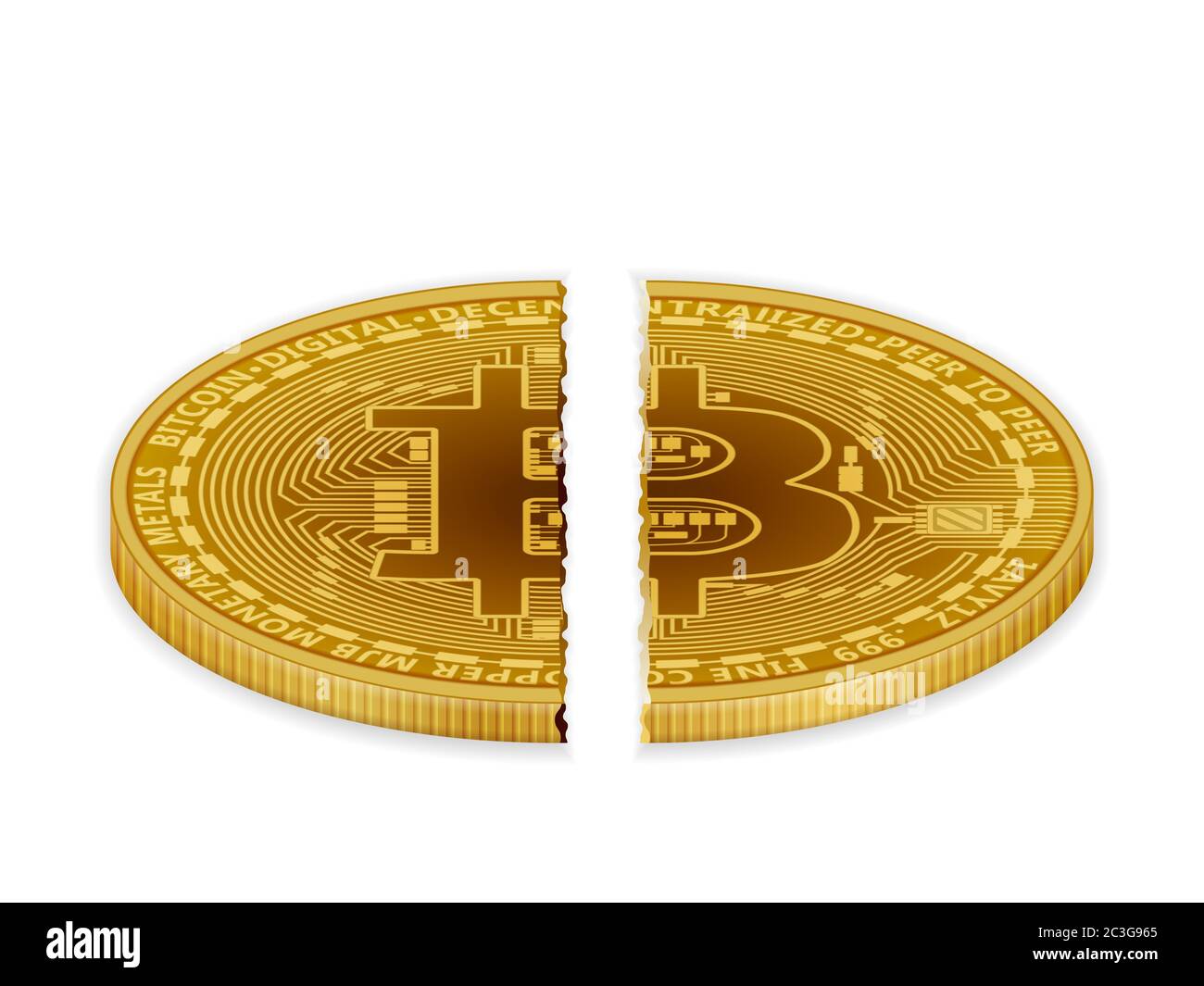 Broken bitcoin on a white background. Vector illustration Stock Photo ...