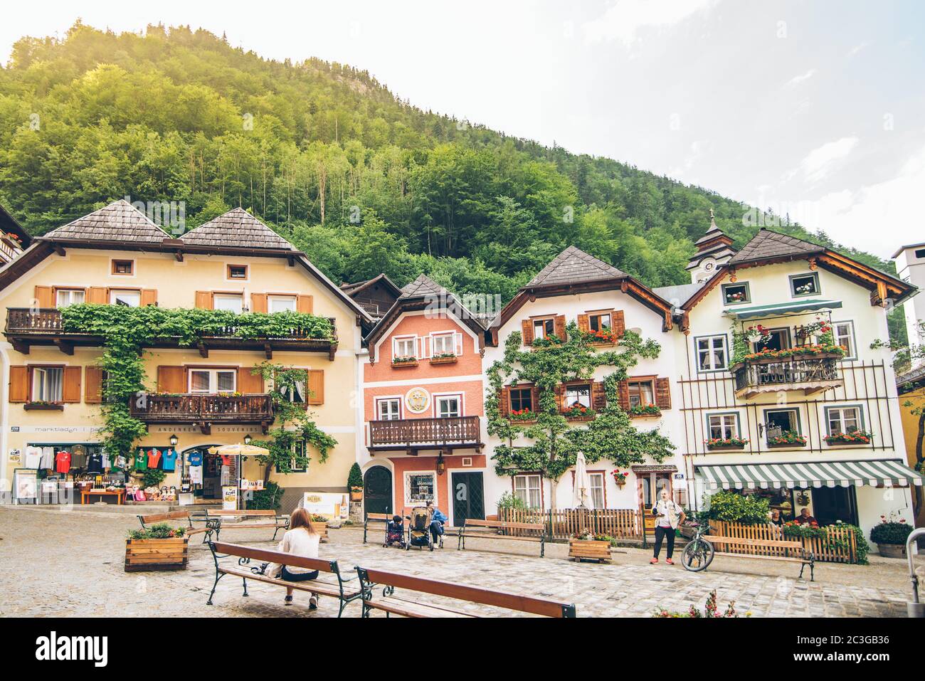 Hallstatt, Austria - June 15, 2019: central tourist city square Stock ...