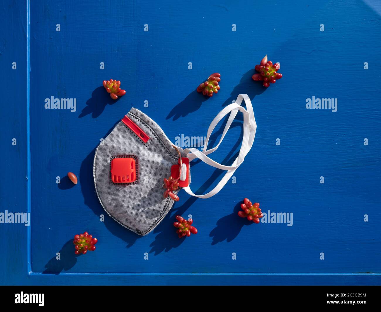 Composition with flowers and N95 face mask Stock Photo - Alamy