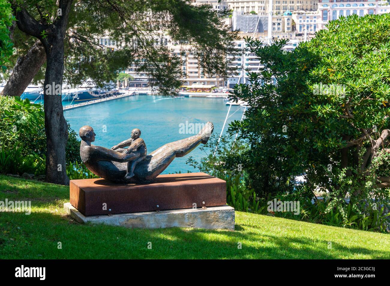 Monte Carlo, Monaco - June 13, 2019 : A statue of a man and a child ...