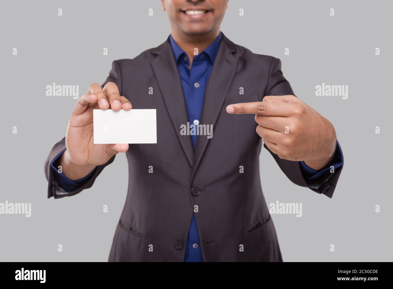 Businessman Pointing at Visit Card Isolated Close Up. Indian Business ...