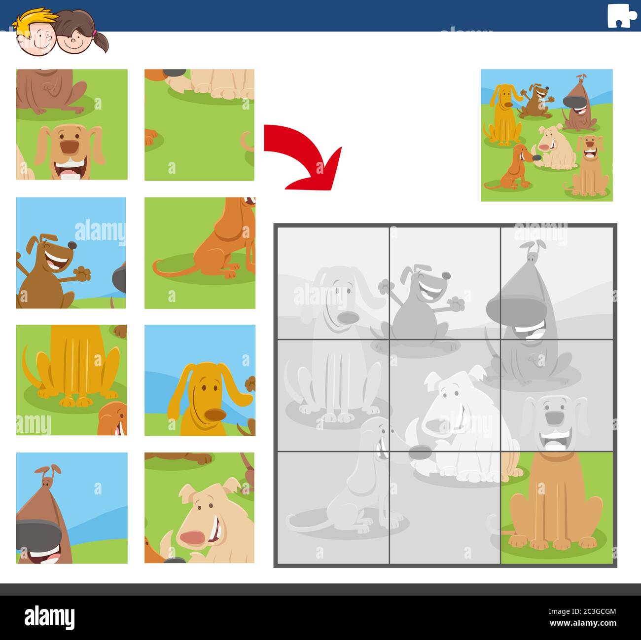 jigsaw puzzle game with dog characters Stock Photo - Alamy