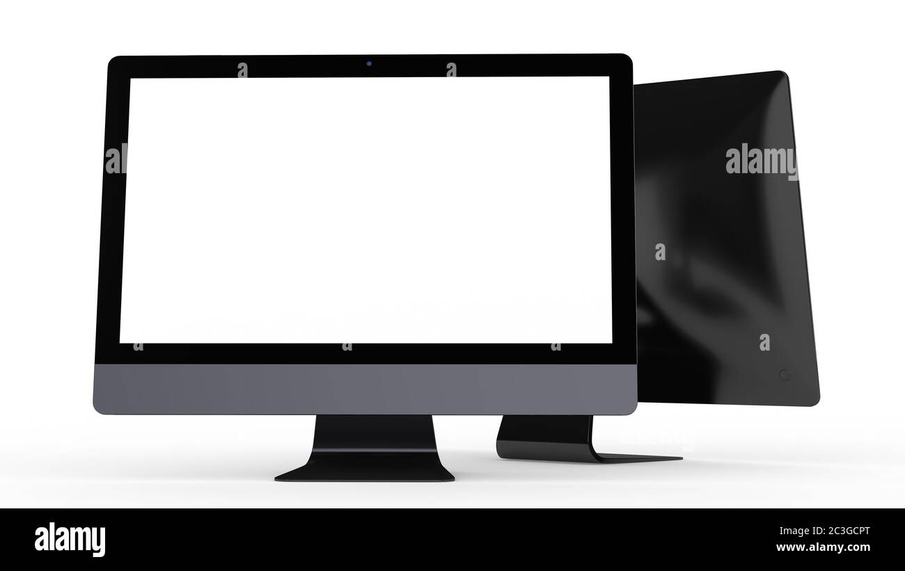 A flat monitor white screen computer, pc display digital illustration ...