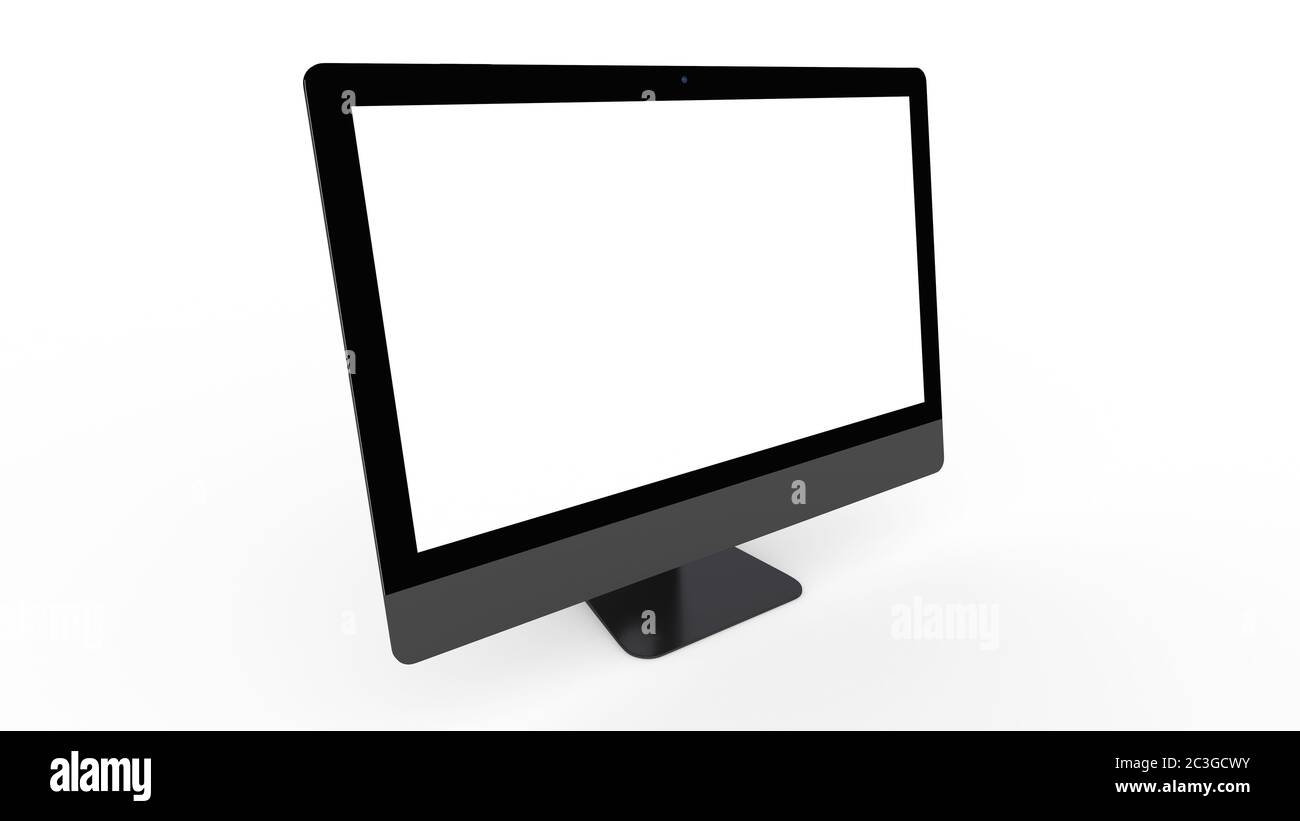 A flat monitor white screen computer, pc display digital illustration ...
