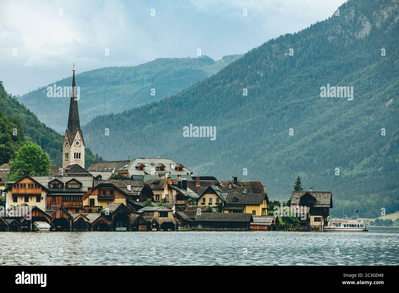landscape view of hallstatt city in austrian alps Stock Photo - Alamy