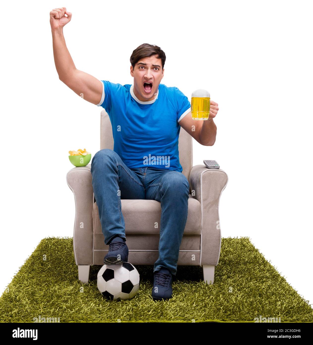 Man watching sports isolated on white background Stock Photo - Alamy