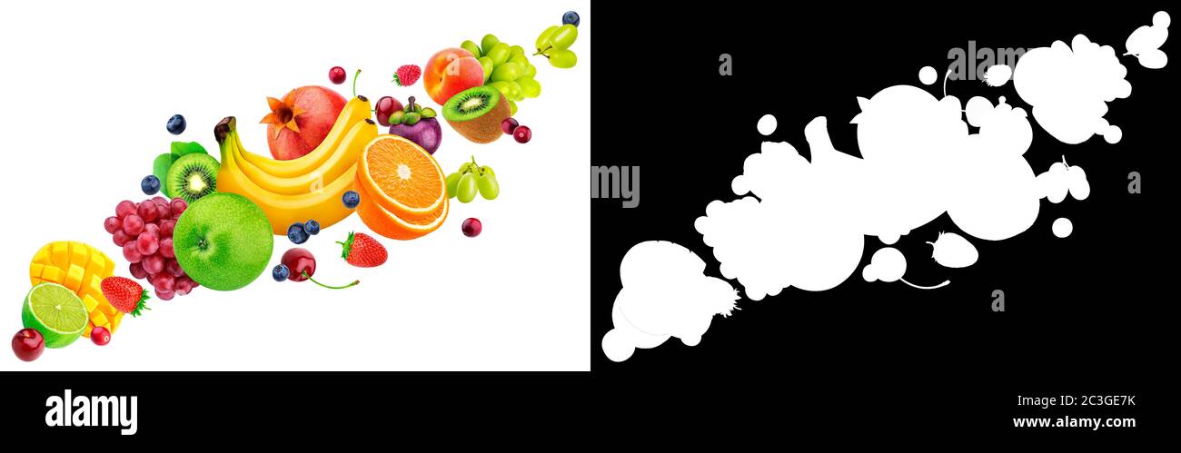 Falling fruits and berries isolated on white background Stock Photo - Alamy