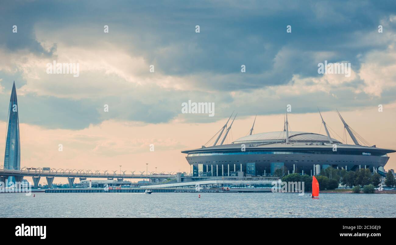 ST.PETERSBURG, RUSSIA - JULY 23, 2019 - Gazprom Arena football stadium ...