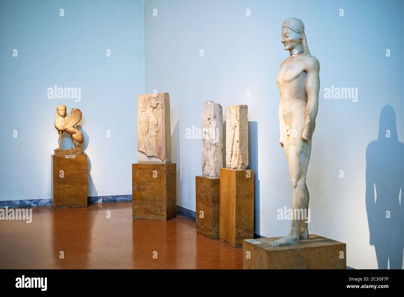 Athens, Greece - March 16, 2018: Archaic grave sculptures (Kouroi) in ...