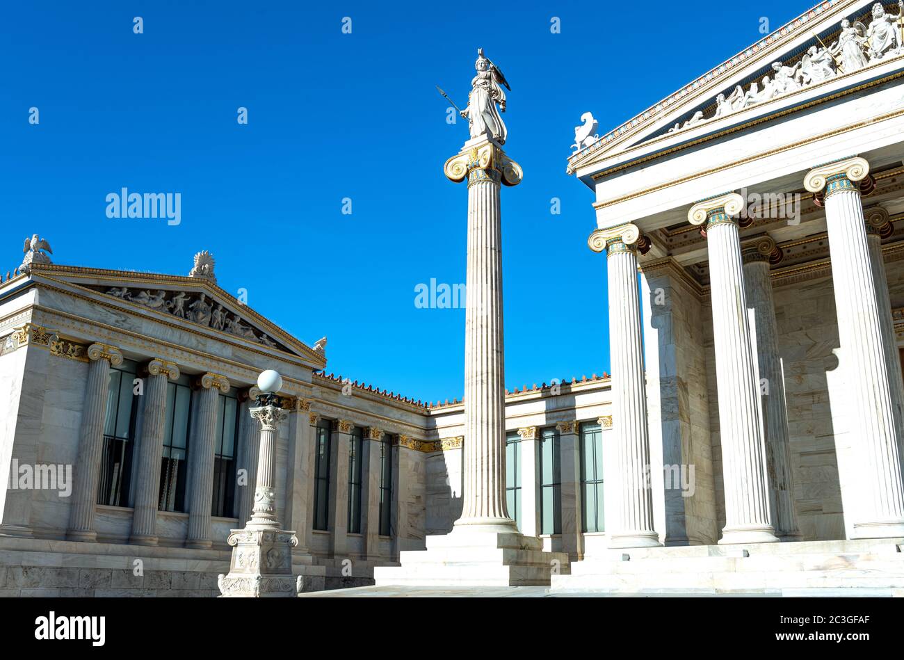 Greece, Athens, the architectural complex of the Academy of Athens with ...