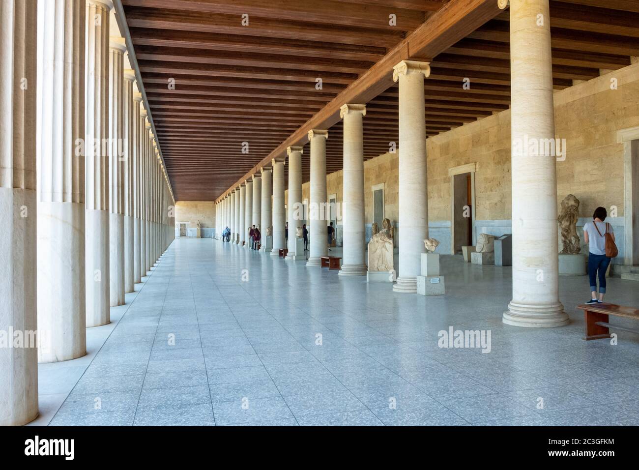 Athens, Greece - March 15, 2018: Ancient Agora, visitors in the portico ...