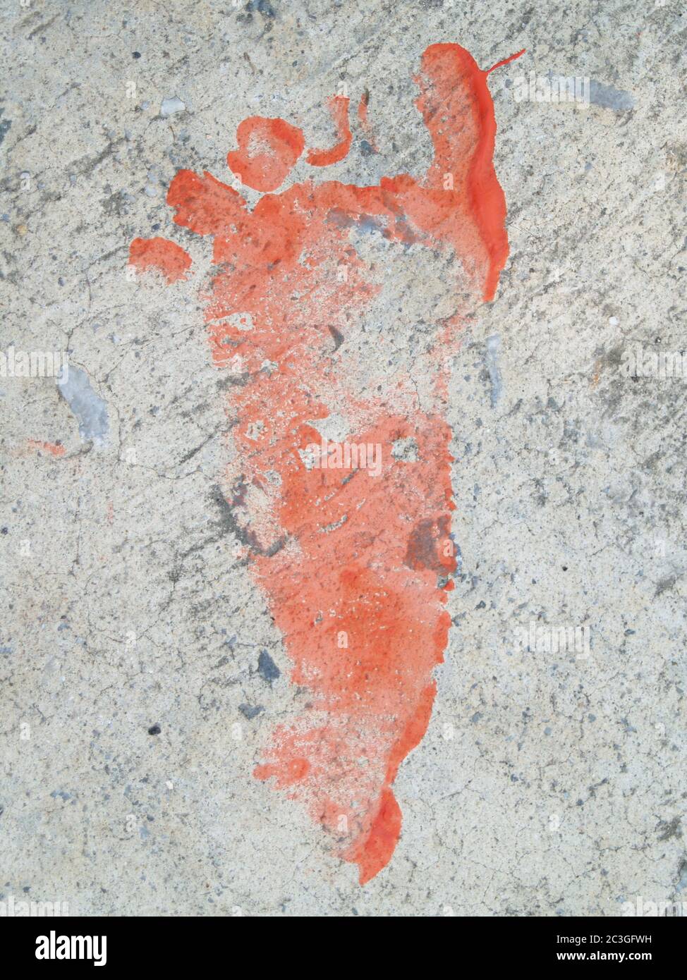 Overhead shot of a red footprint painted on the ground Stock Photo - Alamy
