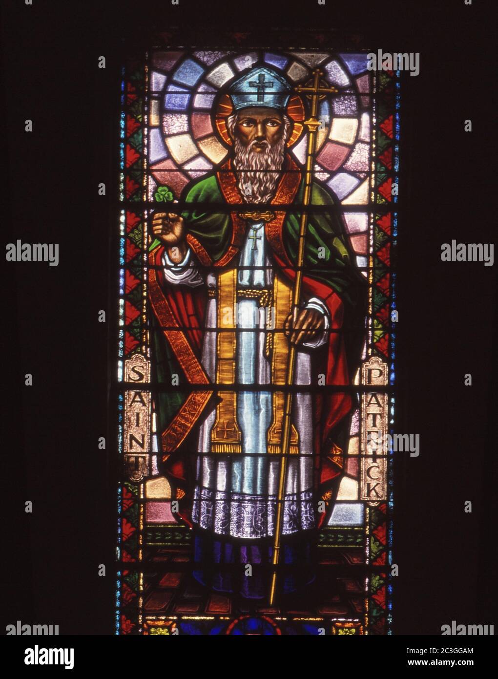 LOS ANGELES, UNITED STATES - Feb 10, 1992: Stained Glass depiction of ...