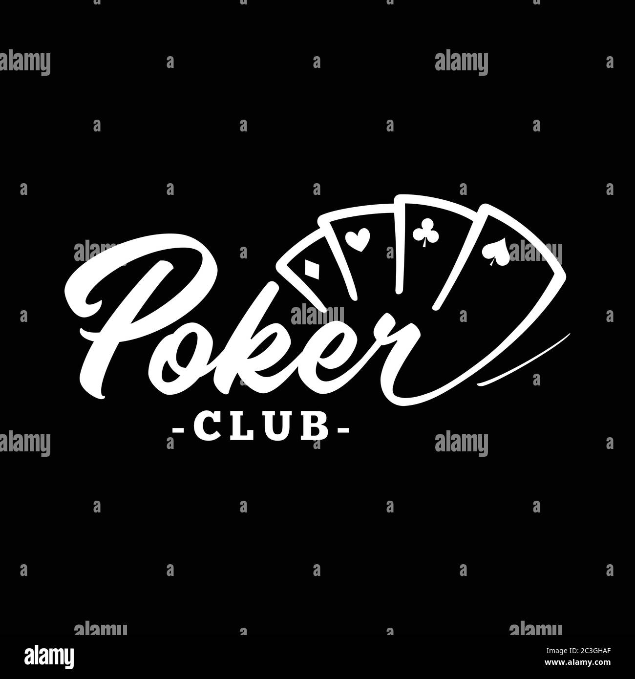 Poker club logo. Black and white lettering design. Decorative ...