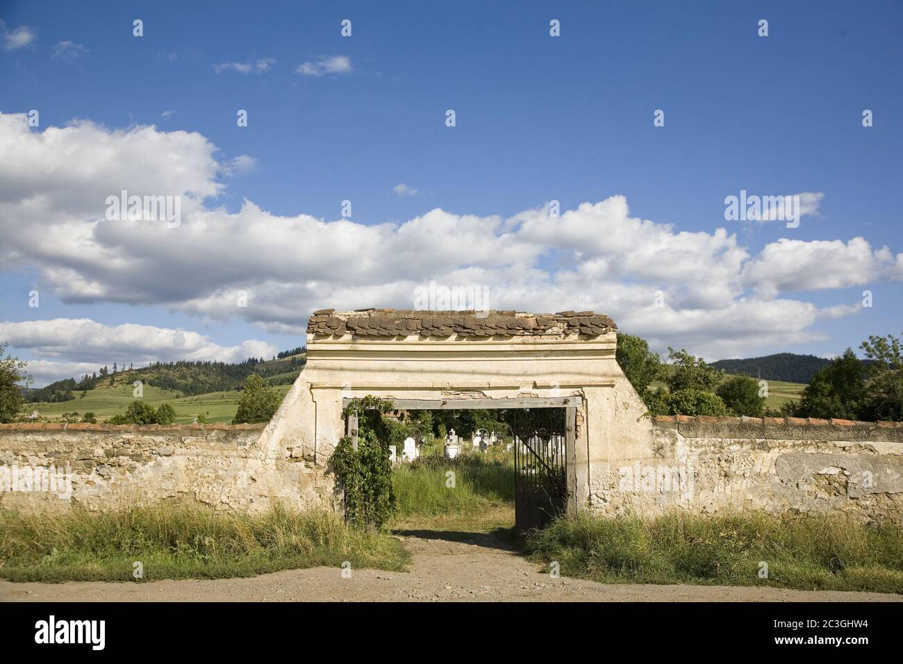 Beautiful scene of an ancient stone gate with the forest in the ...