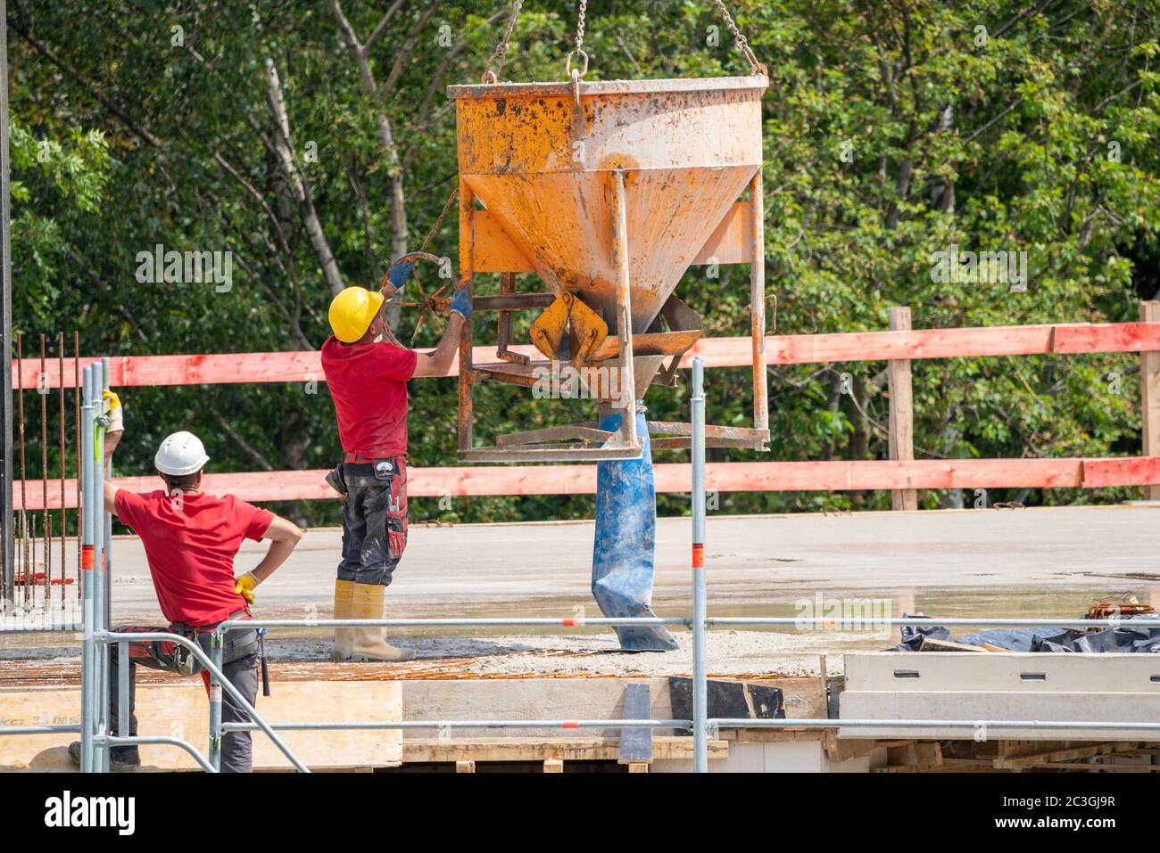 Construction site, concreting, ceiling of a building is being concreted ...