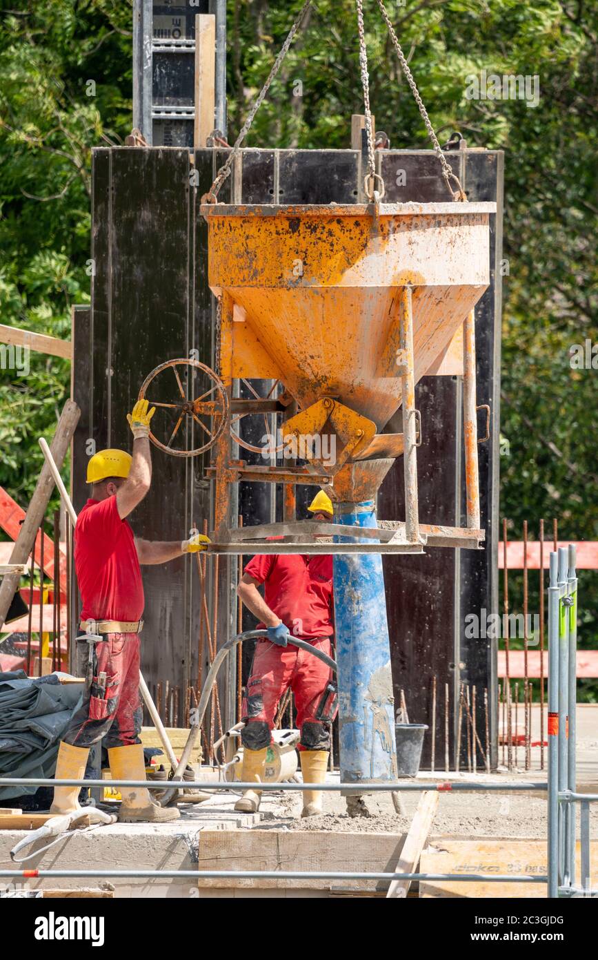 Construction site, concreting, ceiling of a building is being concreted ...