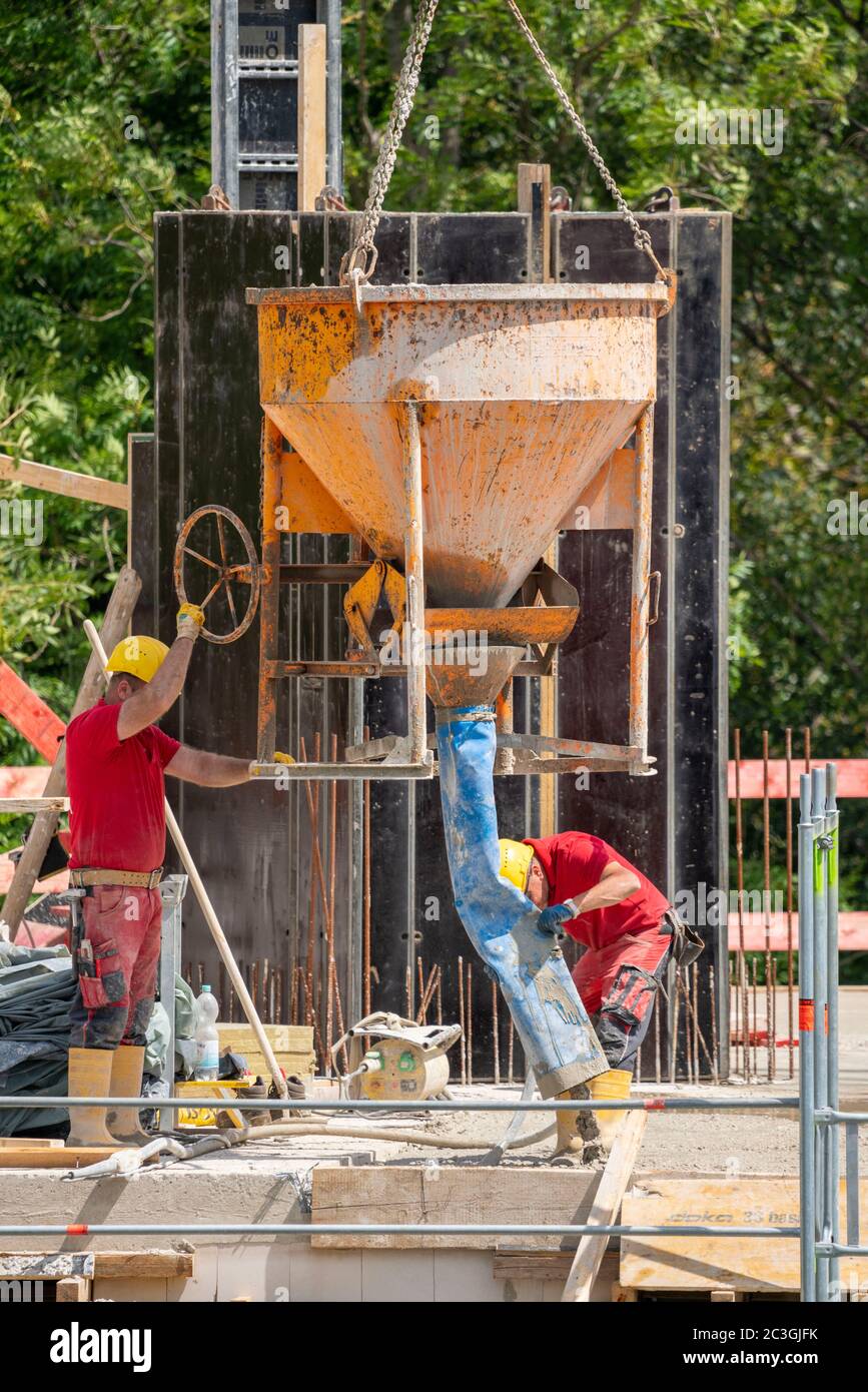 Construction site, concreting, ceiling of a building is being concreted ...