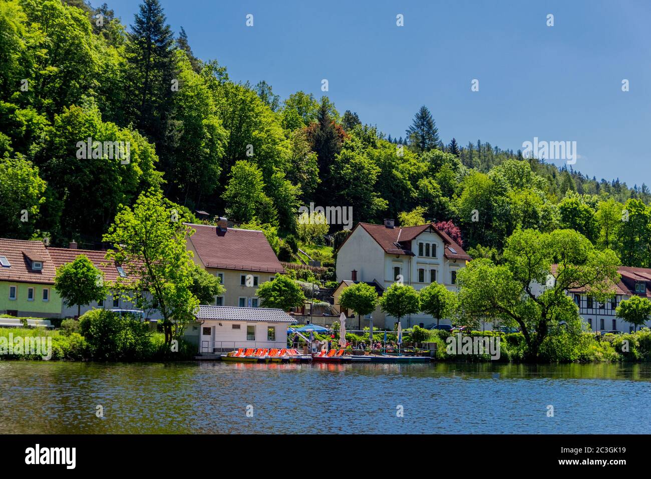 Hike around the Hohenwarte Dam at the Thuringian Sea near Ziegenrueck ...