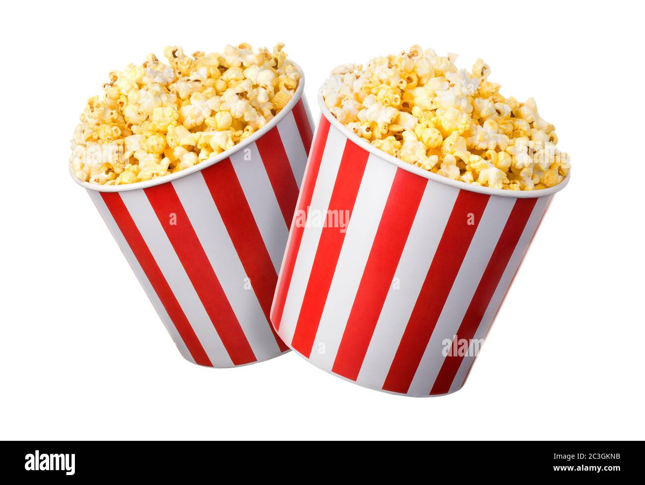 Set of paper striped buckets with popcorn isolated on white background ...