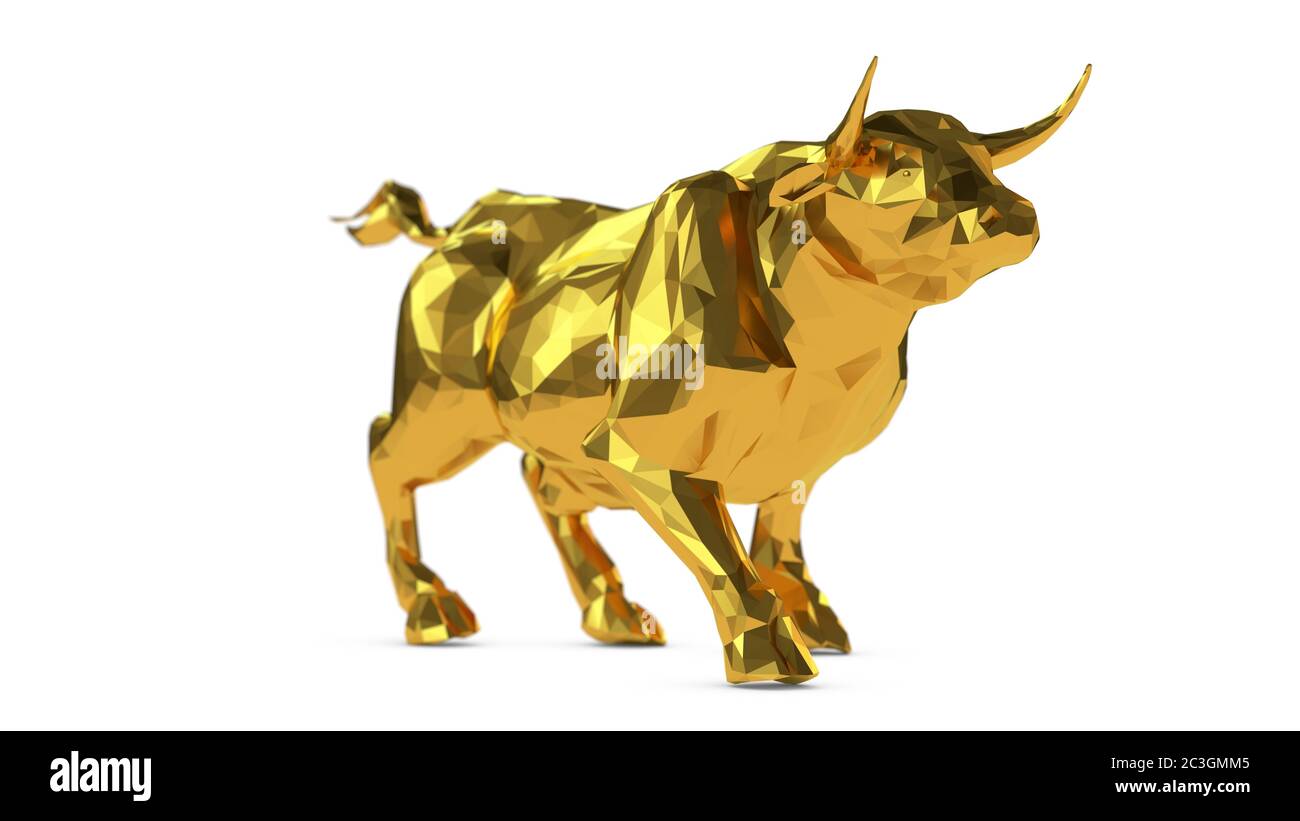 Golden bull isolated on a white background Stock Photo - Alamy