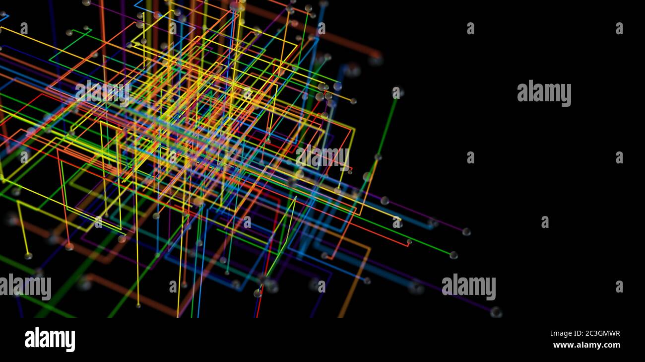 Illustration of colorful network wires isolated on a black background ...