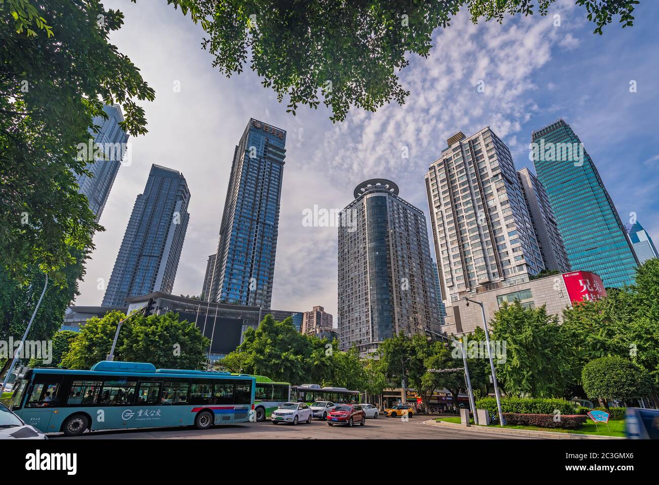 Buses and cars in Chongqing city Stock Photo - Alamy