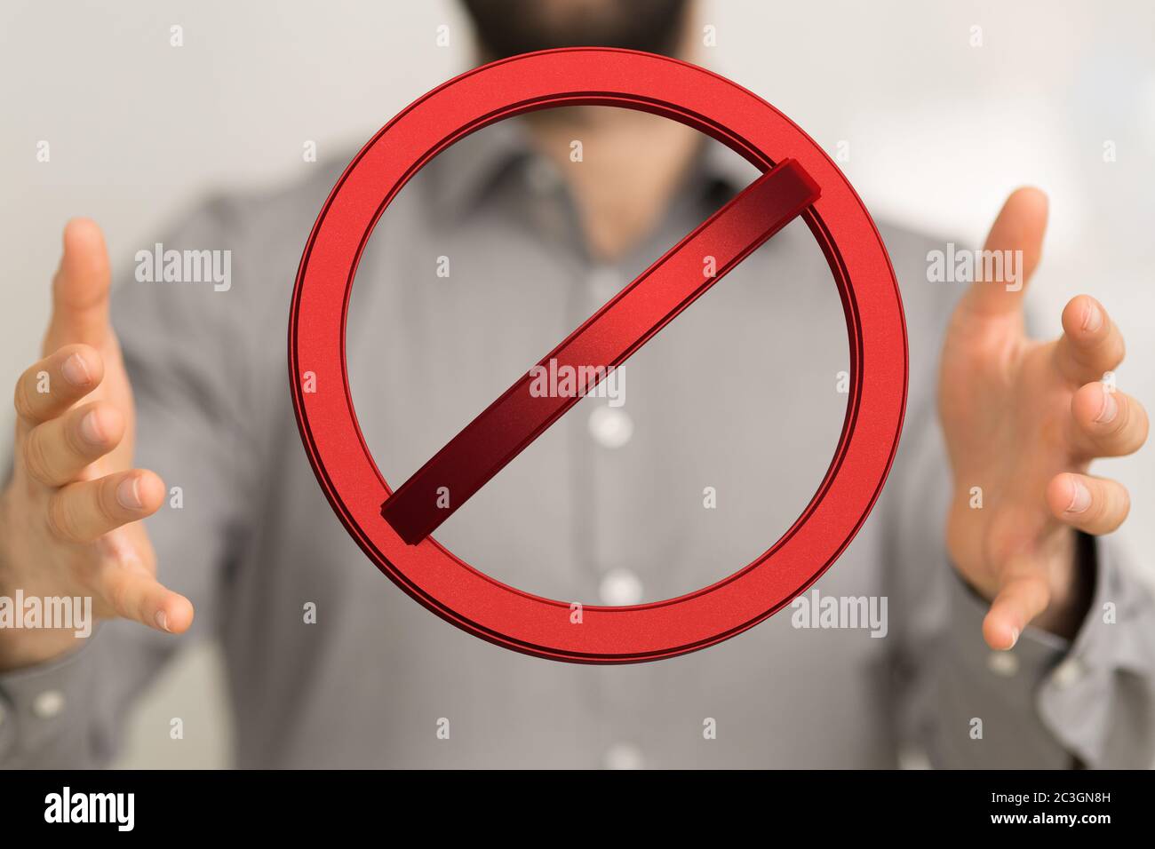 Illustration of the red stop sign in the hands of a man Stock Photo - Alamy